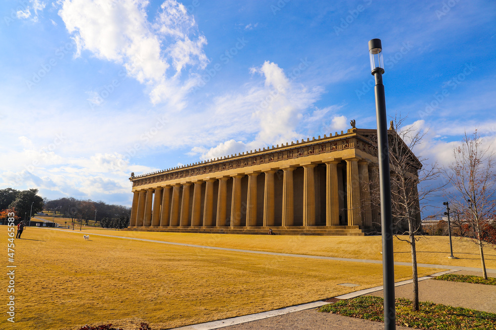 a full-scale replica of the original Parthenon in Athens with tall ...