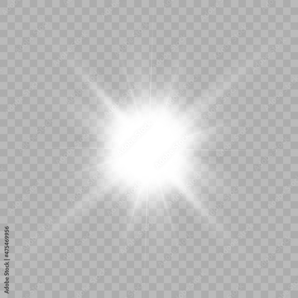 Bright white light effect with rays and highlights for vector ...