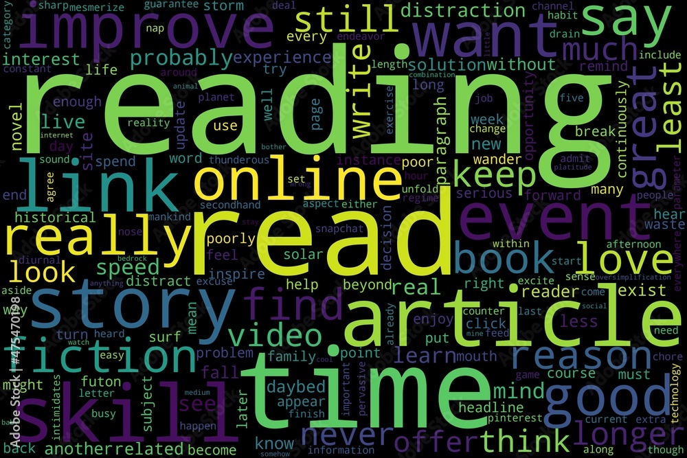 Word cloud of reading concept on black background Stock Illustration ...