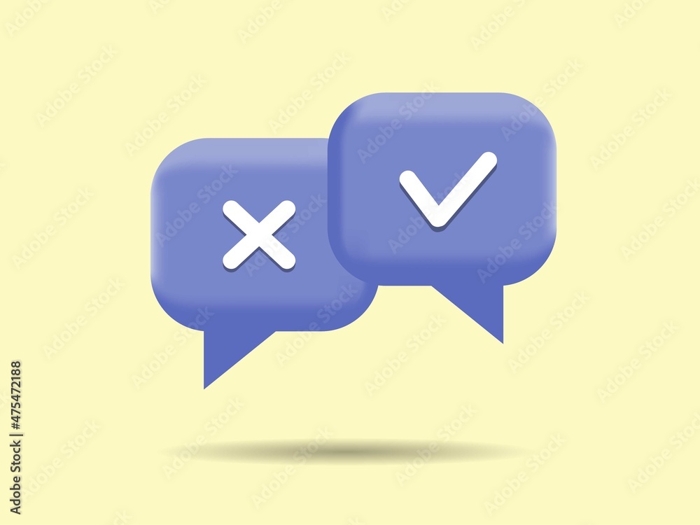 Survey reaction icon. Check and cross symbols. Speech bubble with ...
