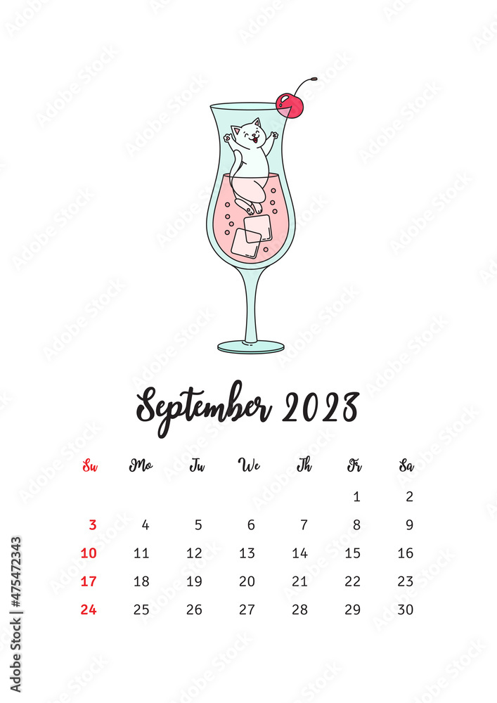 September 2023 calendar. Calendar template decorated with a cute white ...