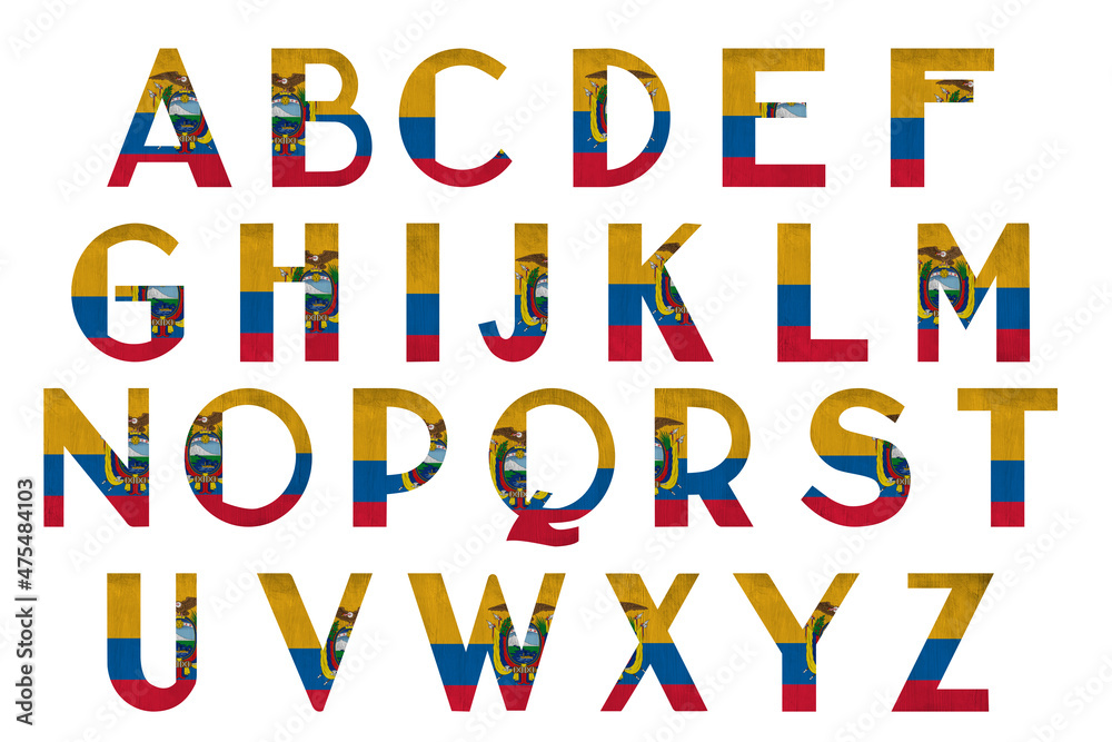 World countries. Universal Latin alphabet in colors of national flag ...