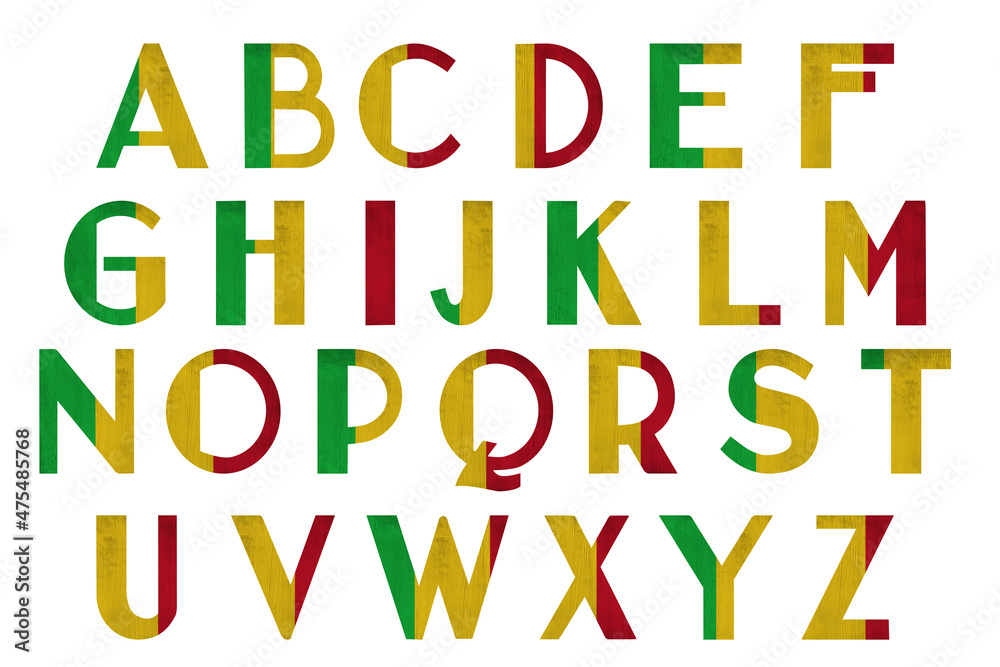 World countries. Universal Latin alphabet in colors of national flag ...