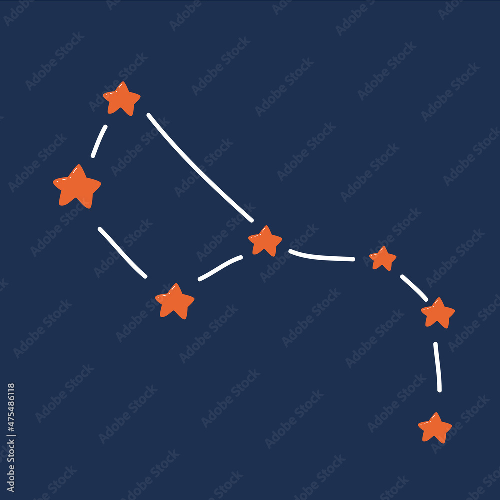 Cartoon vector illustration of Constellation the Great Bear. Big dipper ...