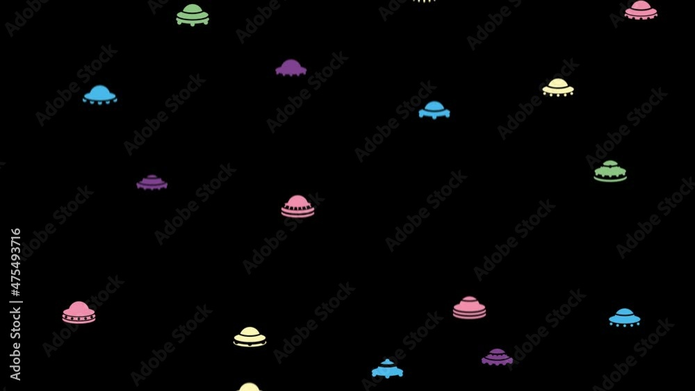 looping animation color ufo icons. Black background. motion. 10 Seconds ...
