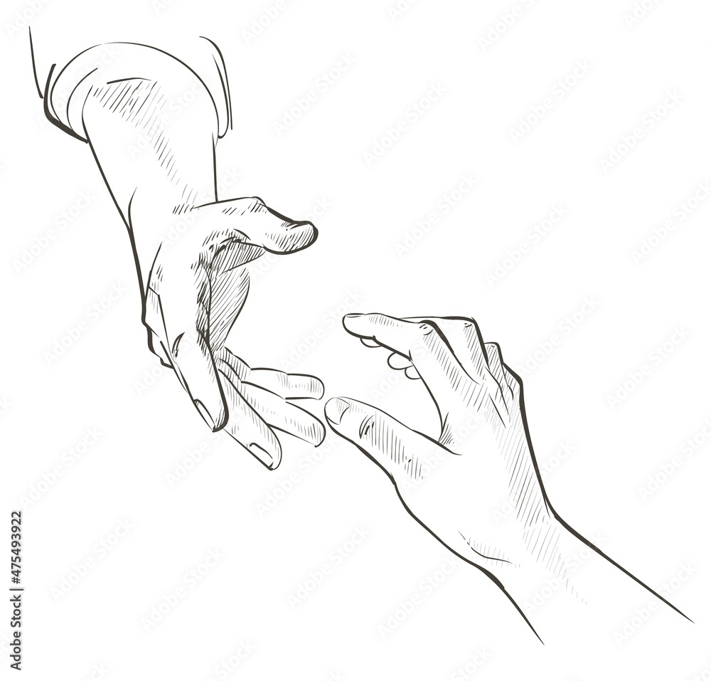 Helping hand concept. Gesture, sign of help and hope. Two hands taking ...