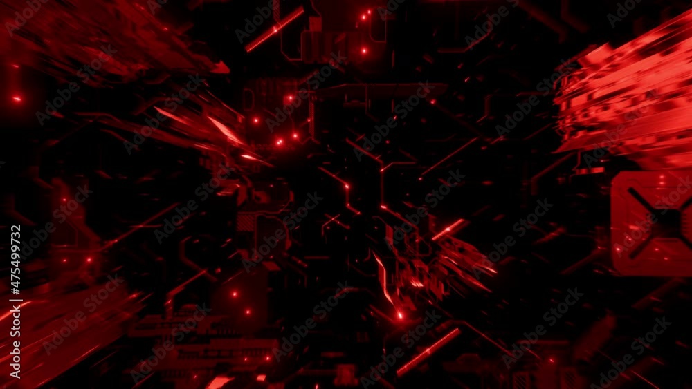 Futuristic abstract 3D animation loop background. Red virtual reality ...