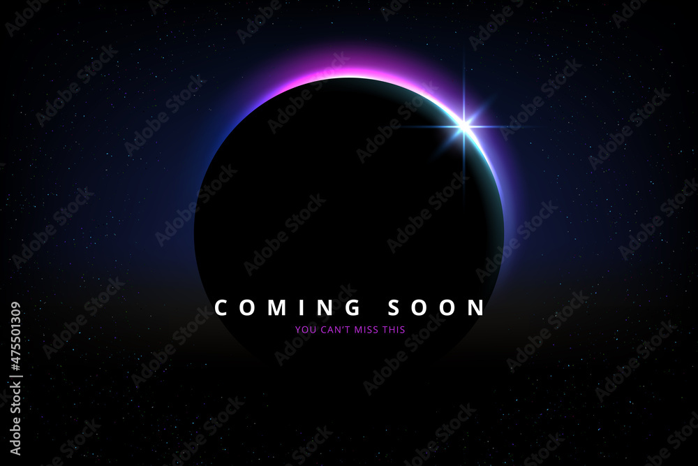 Coming Soon text on abstract Sunrise Dark Background with motion effect ...