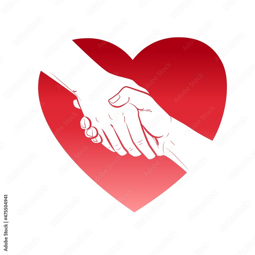 Helping hand and heart. Gesture, sign of help and hope concept. Two ...