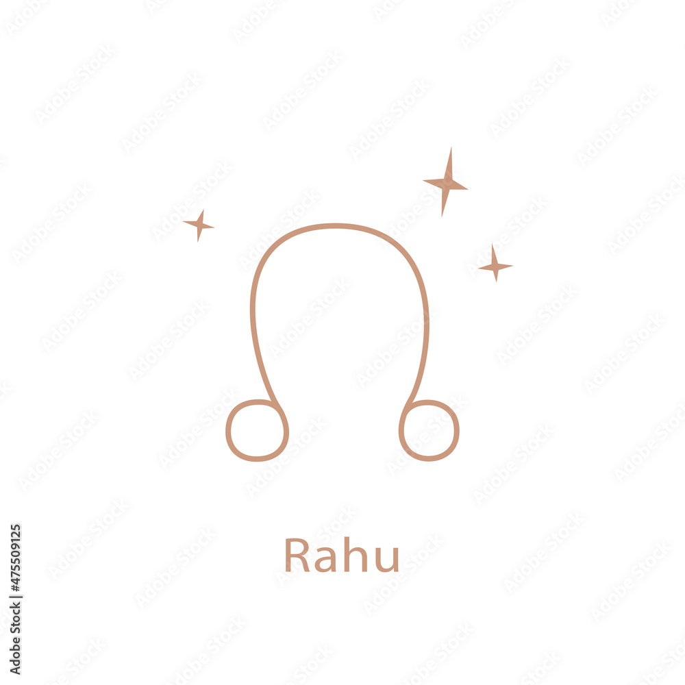 Rahu planet symbol. Ascending lunar node. Golden mystical drawing ...