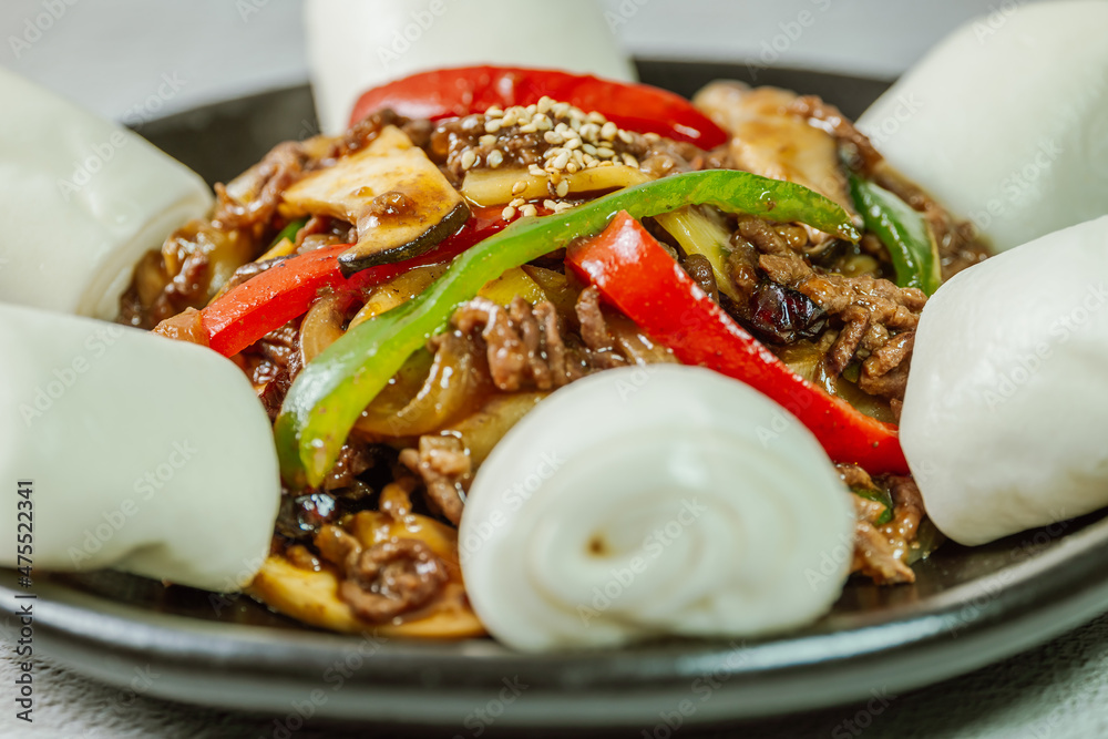 gochu japchae, Korean stir-fried chili peppers and beef Stock Photo ...