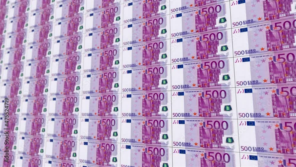 500 Euro Banknote. Vertical. It's Moving to the Right. Looped Animation ...