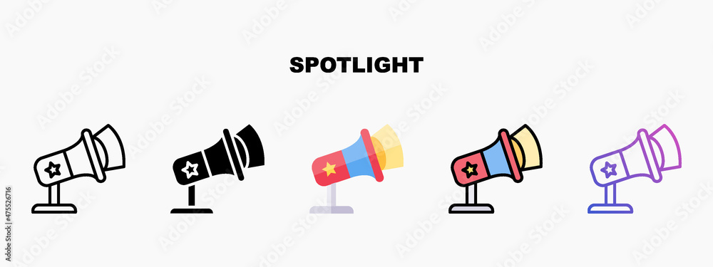 Spotlight icon designed in outline flat glyph filled line and gradient ...