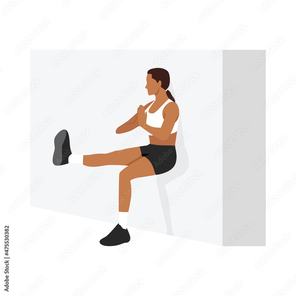 Woman doing wall sit exercise. Flat vector illustration isolated on ...