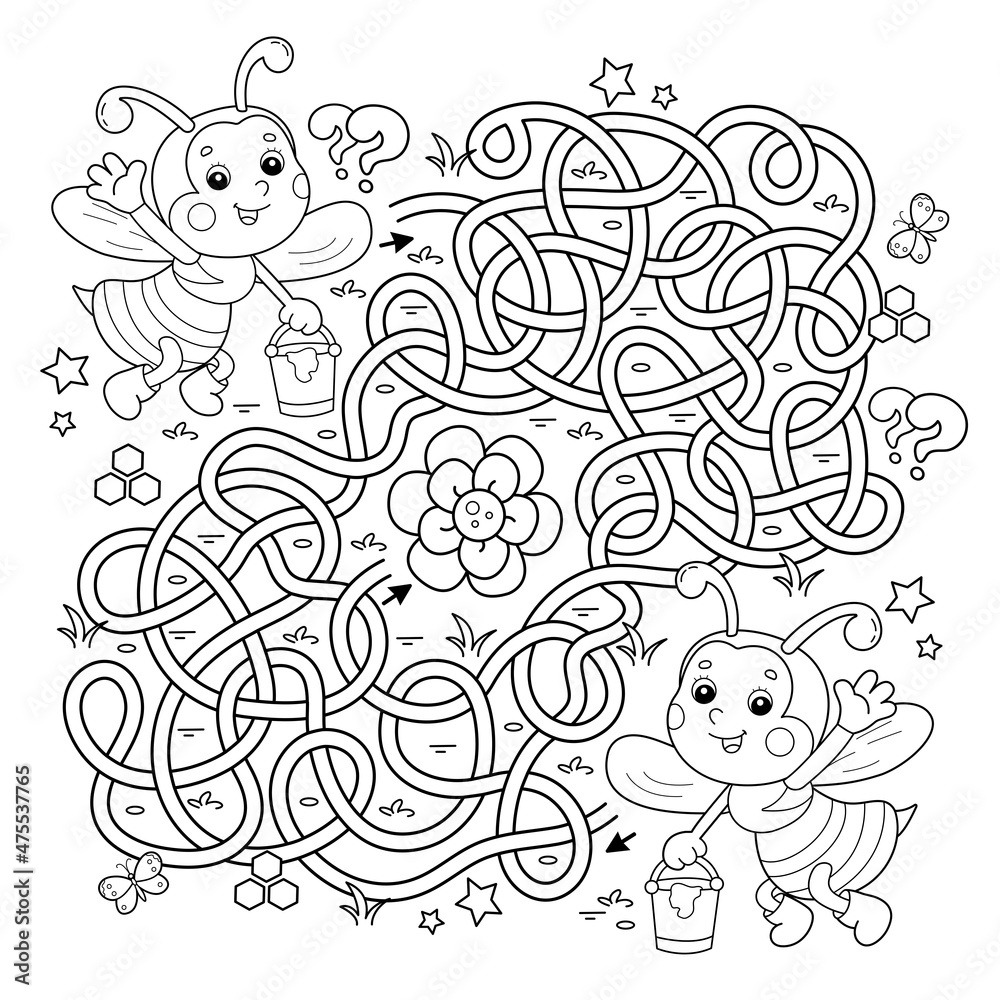 Maze or Labyrinth Game. Puzzle. Tangled road. Coloring Page Outline Of ...
