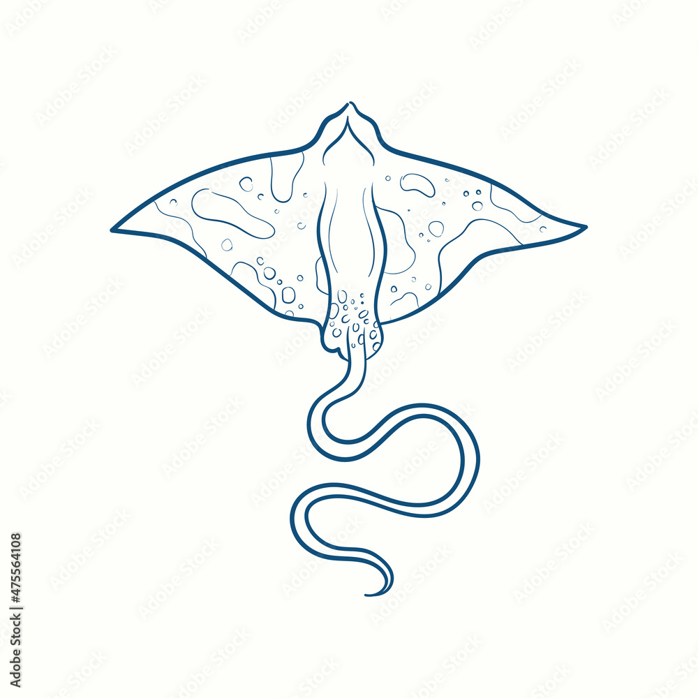 Stingray Hand-drawn realistic. Oceans nature in vintage style. Stock ...