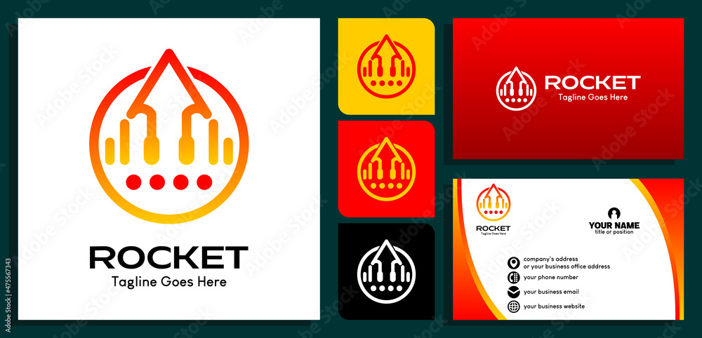rocket logo design template in circle with fancy lines. and business ...