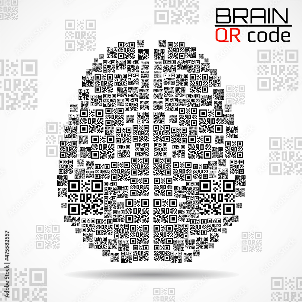 QR code brain. Silhouette human brain with qr code. Technology concept ...