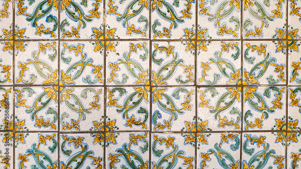 typical colorful sicilian ceramic floor and wall tiles with flower ...