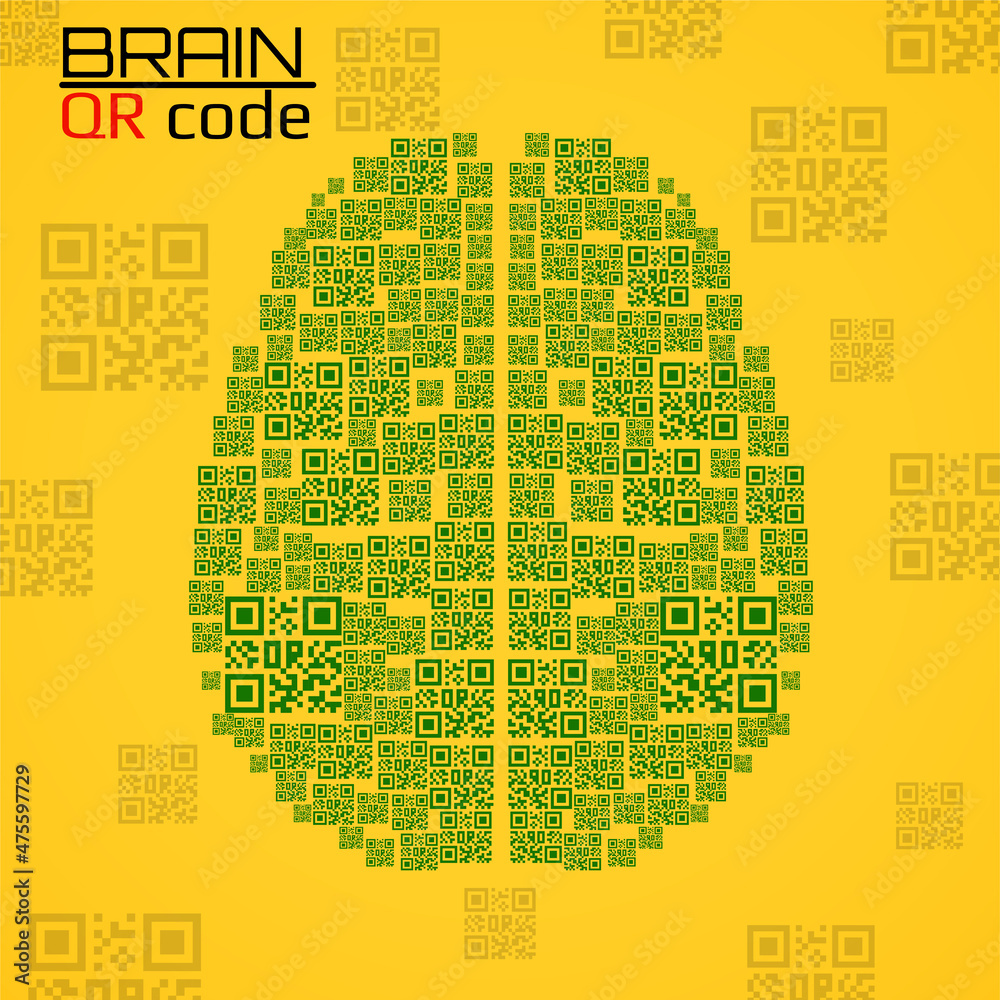 QR code brain. Silhouette human brain with qr code. Technology concept ...