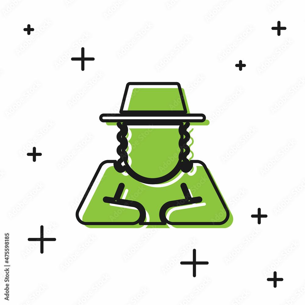 Black Orthodox jewish hat with sidelocks icon isolated on white ...