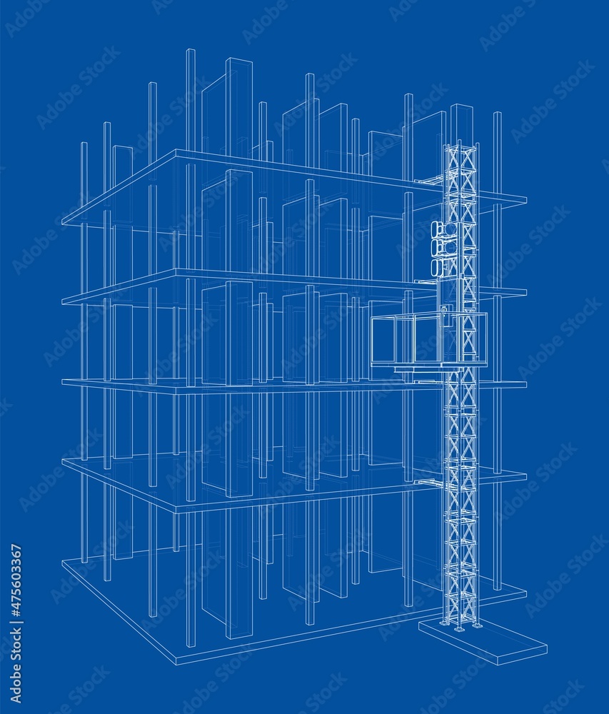 Building under construction with mast lifts Stock Illustration | Adobe ...