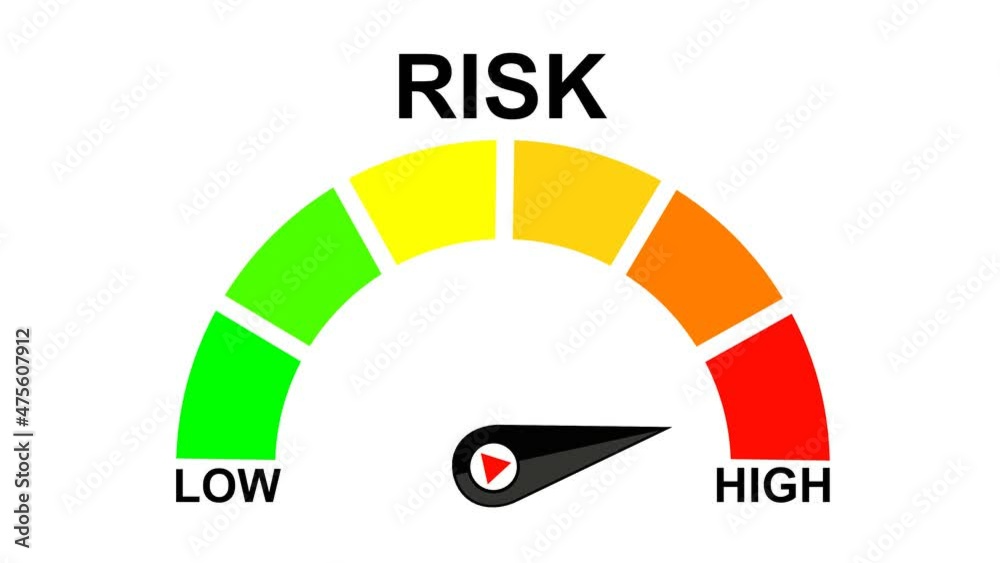 Risk speedometer icon or sign of different colors with black arrow ...