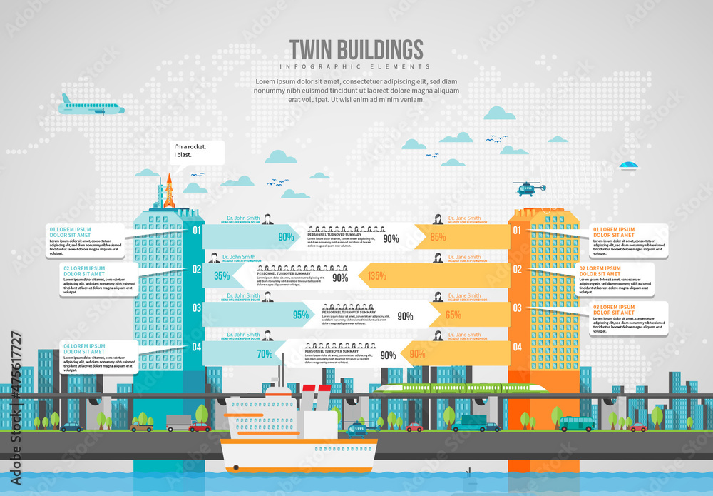 Twin Building Infographic Stock Template | Adobe Stock