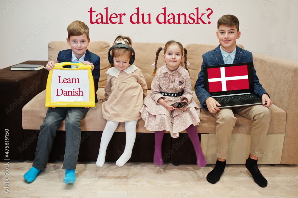 Four kids show inscription learn danish. Foreign language learning ...