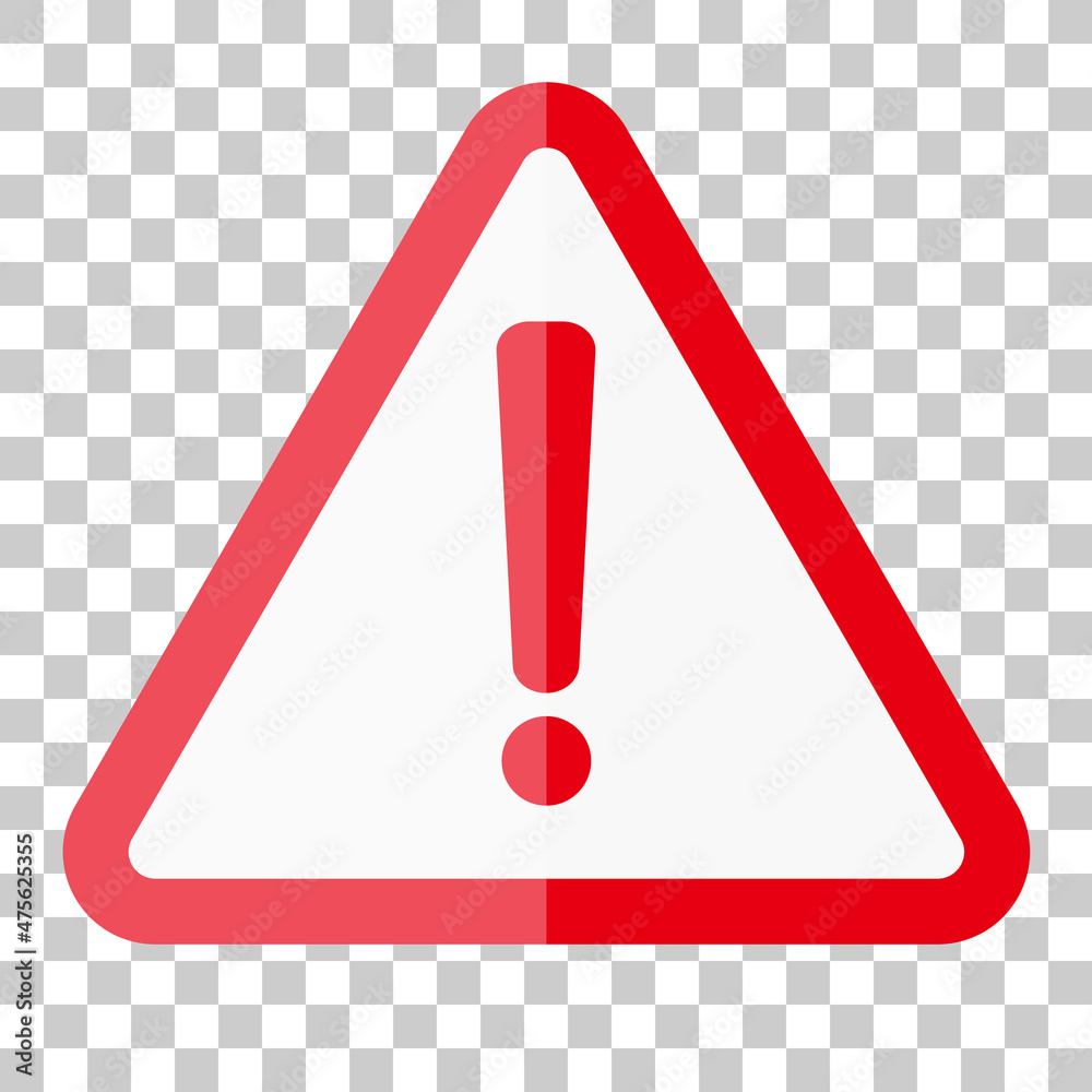 An exclamation mark icon indicating a red warning or danger. Vector ...