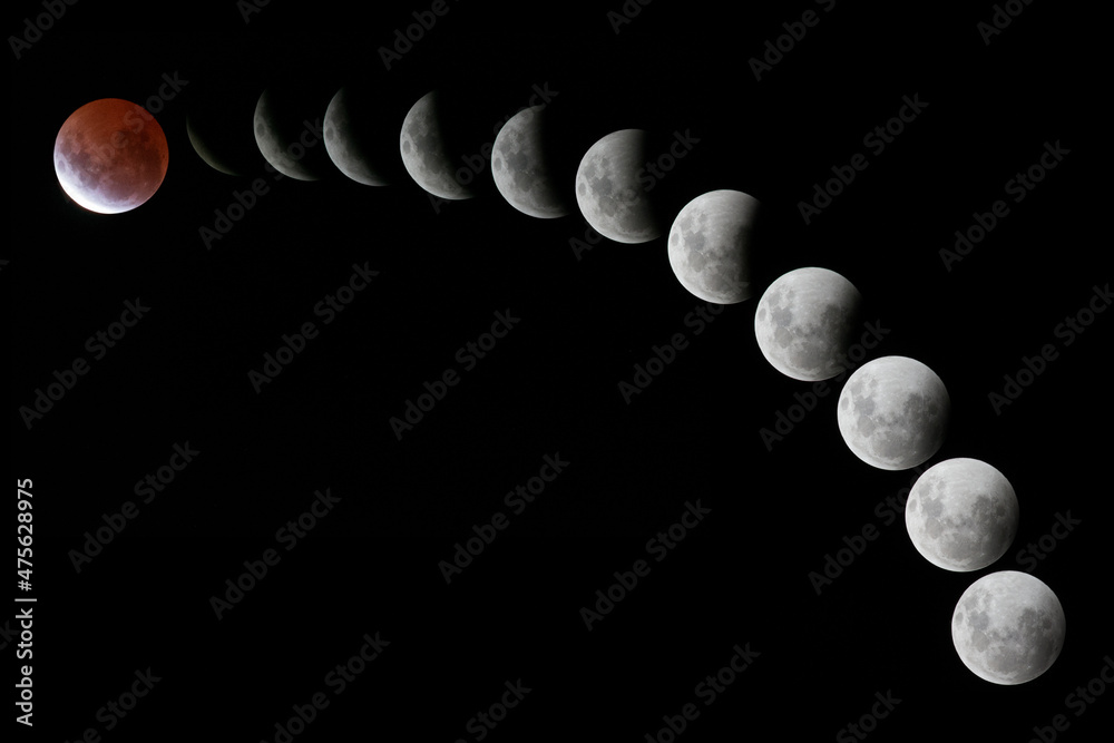 Beautiful view of all phases of the moon against a black background ...