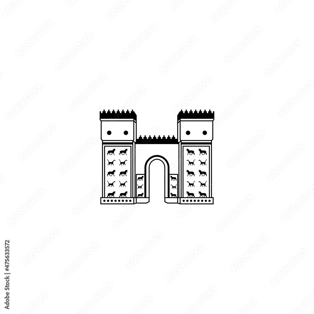 Ishtar gates Babylon silhouette line art logo design inspiration Stock ...