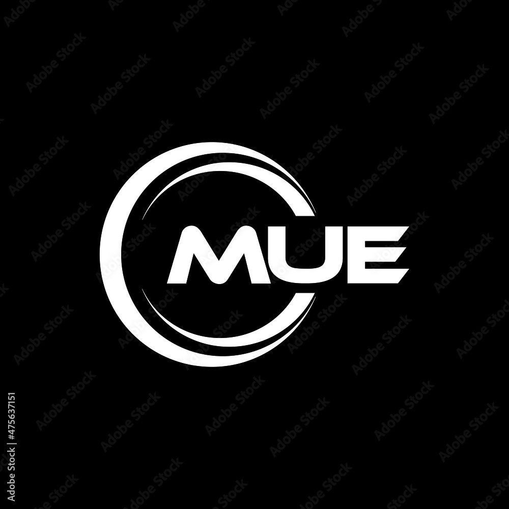 MUE letter logo design with black background in illustrator, vector logo modern alphabet font ...