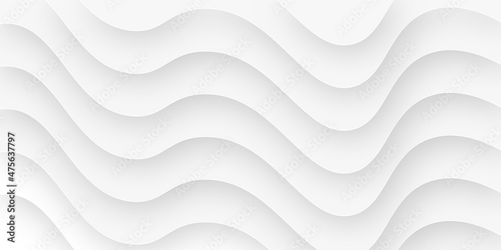 Abstract background of wavy curved stripes with shadows in white and ...