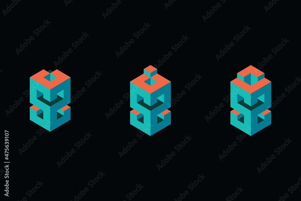 Modern logo set of 3-Dimensional letter S. Three beautiful illustration ...