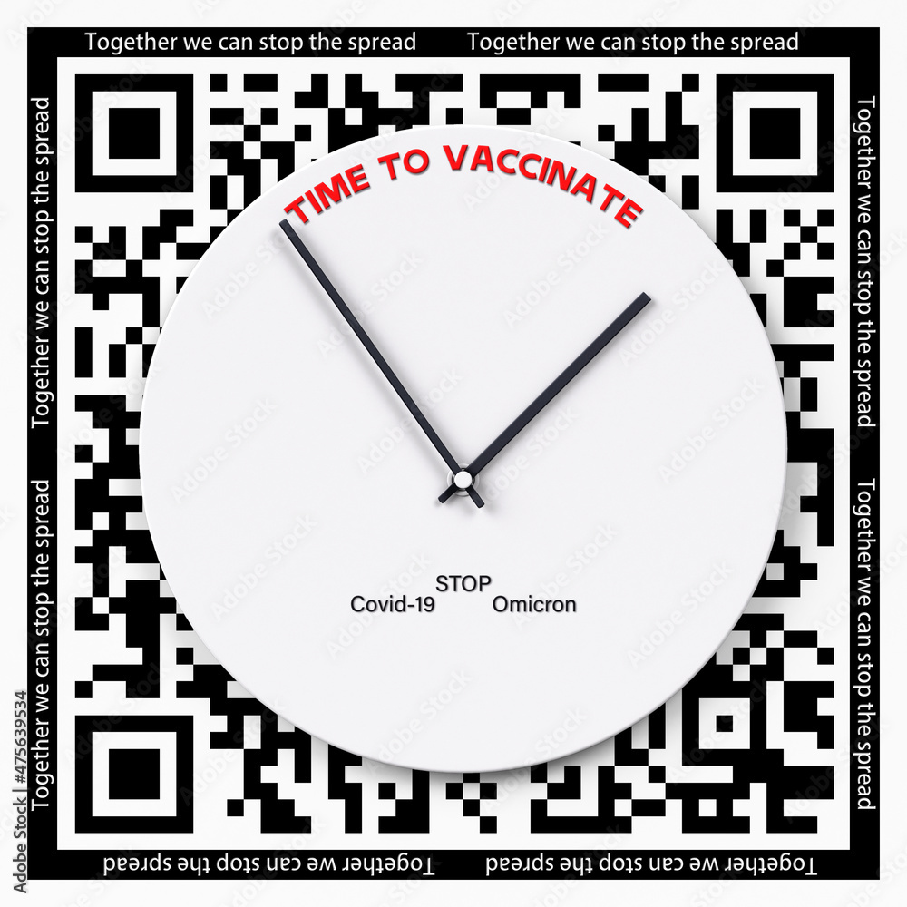 vaccination time clock with arrows and QR code stop covid 19 and ...
