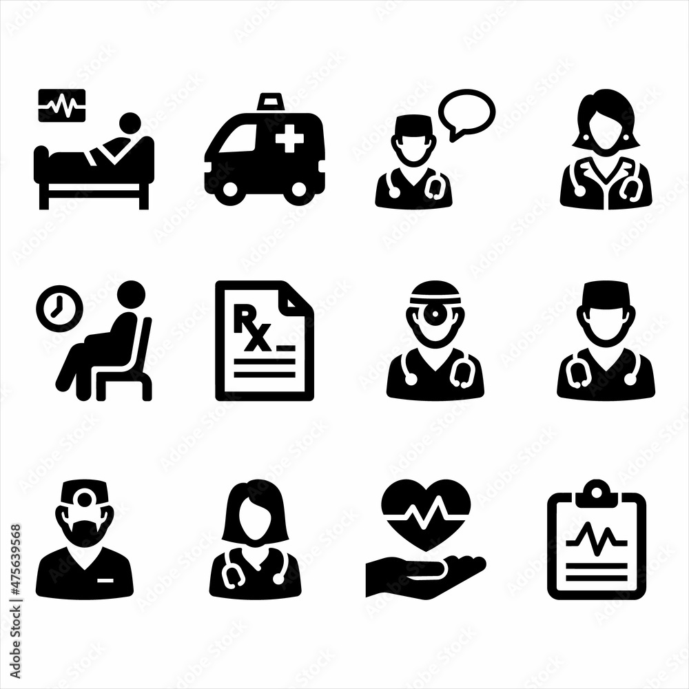 Medical Service Black Icon Set 4 Stock Vector | Adobe Stock