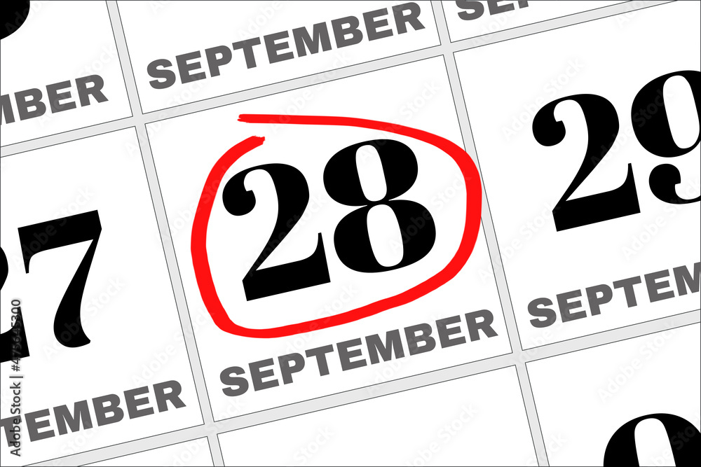 September 28 written on a calendar to remind you an important ...