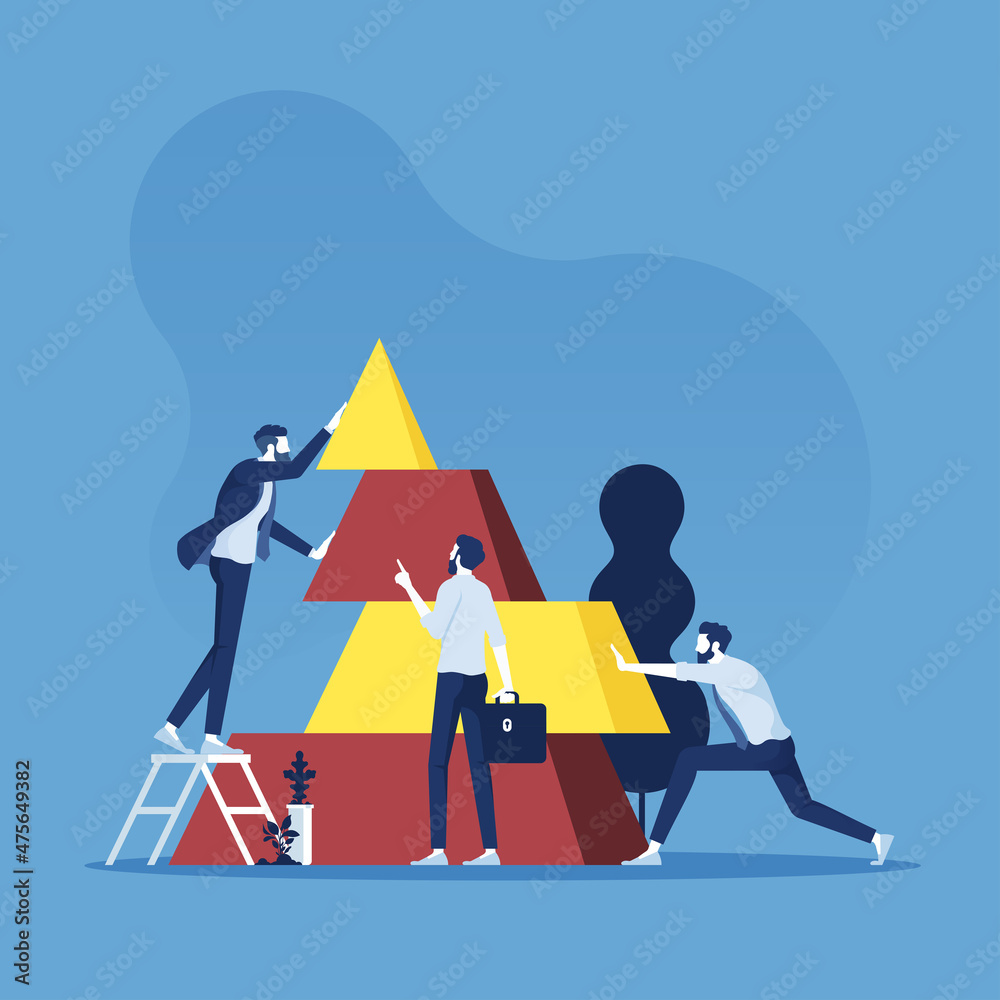 The business team connect the elements of the pyramid, symbol of ...