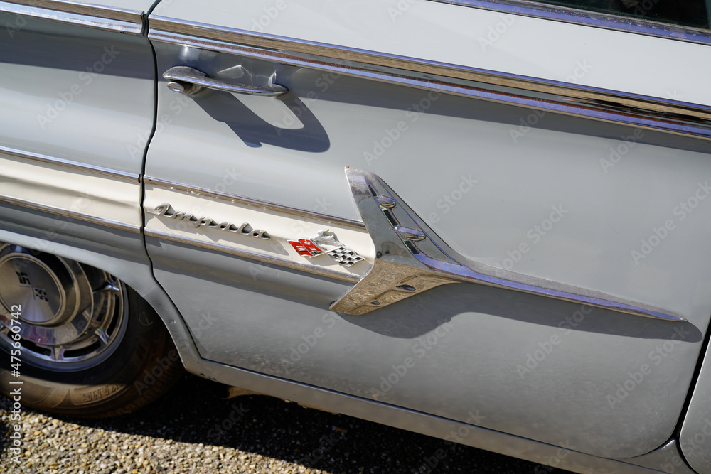 chevrolet impala text sign and brand logo on side door vintage classic ...