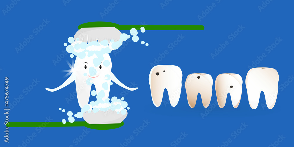 Cute cartoon set of clean and dirty teeth. Hygiene and cleaning of ...