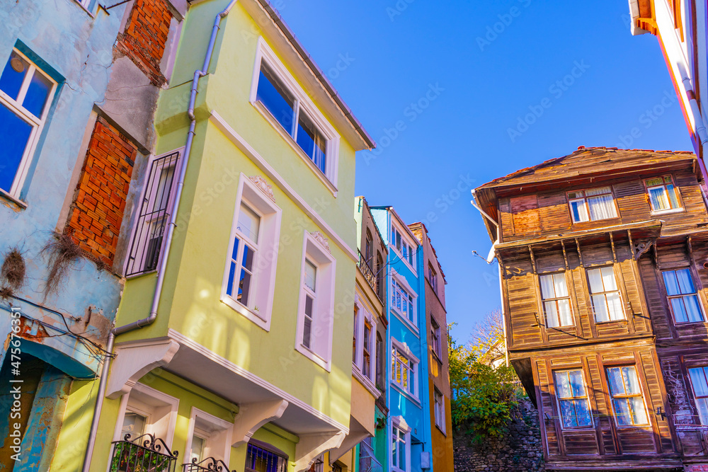 Colorful Houses in old city Balat. Balat is popular touristic ...