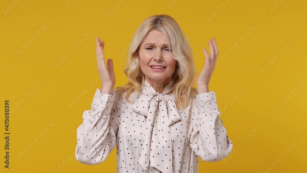 Sad upset worried disturb displeased dolour elderly gray-haired blonde ...