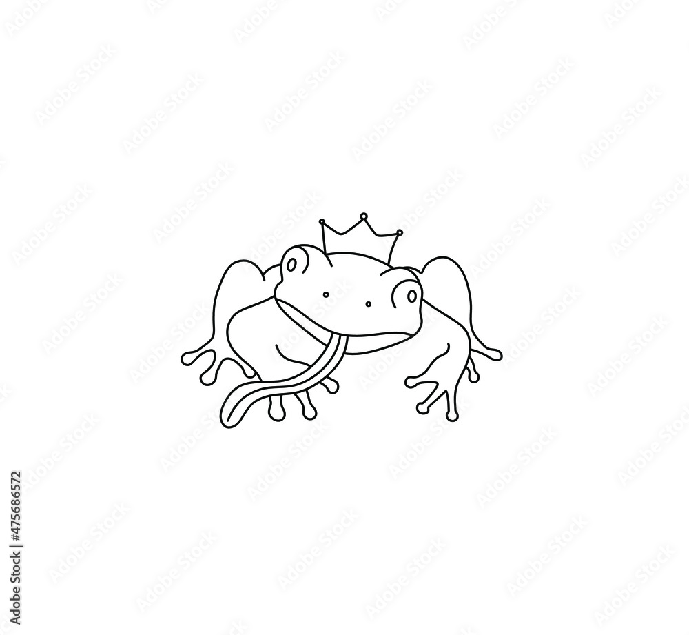 Vector isolated cute cartoon frog princess contour line drawing ...