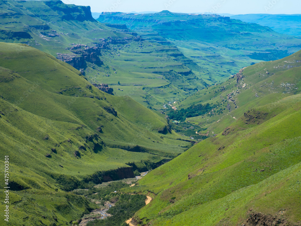 Drakensberg mountains at the border with Lesotho, South Africa. Rural ...