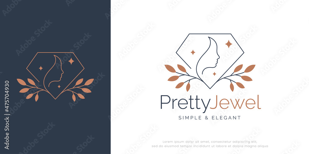 floral linear style diamond and woman logo Stock Vector | Adobe Stock