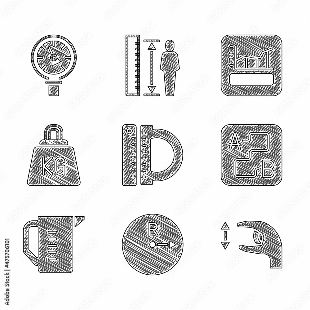 Set Protractor and ruler, Radius, Approximate measurements, Route ...