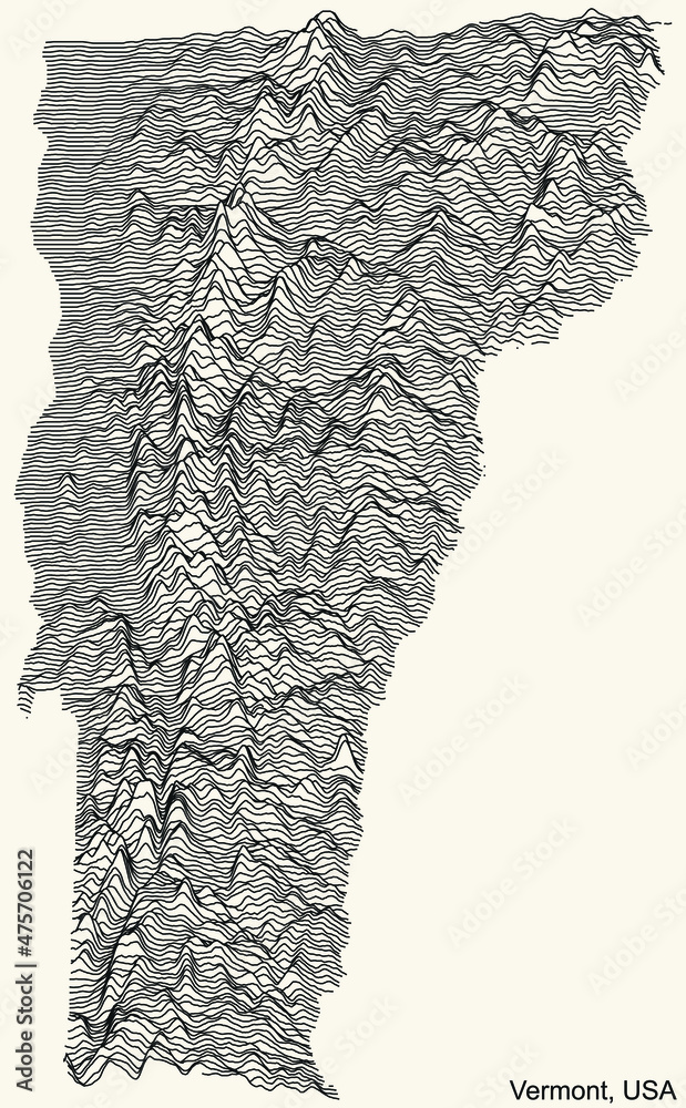 Topographic relief map of the Federal State of Vermont, USA with black ...