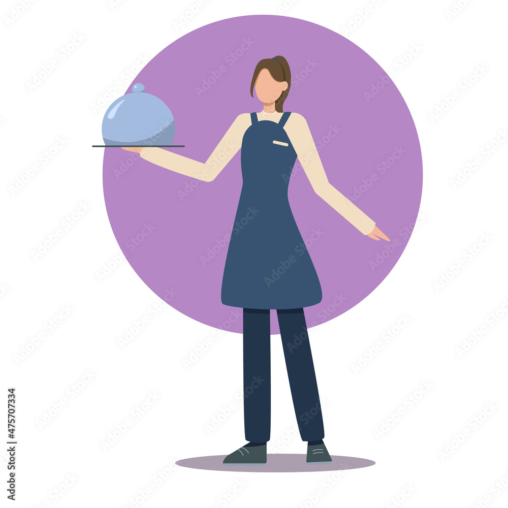 Waitress without a face in flat style on a white background. The waiter ...
