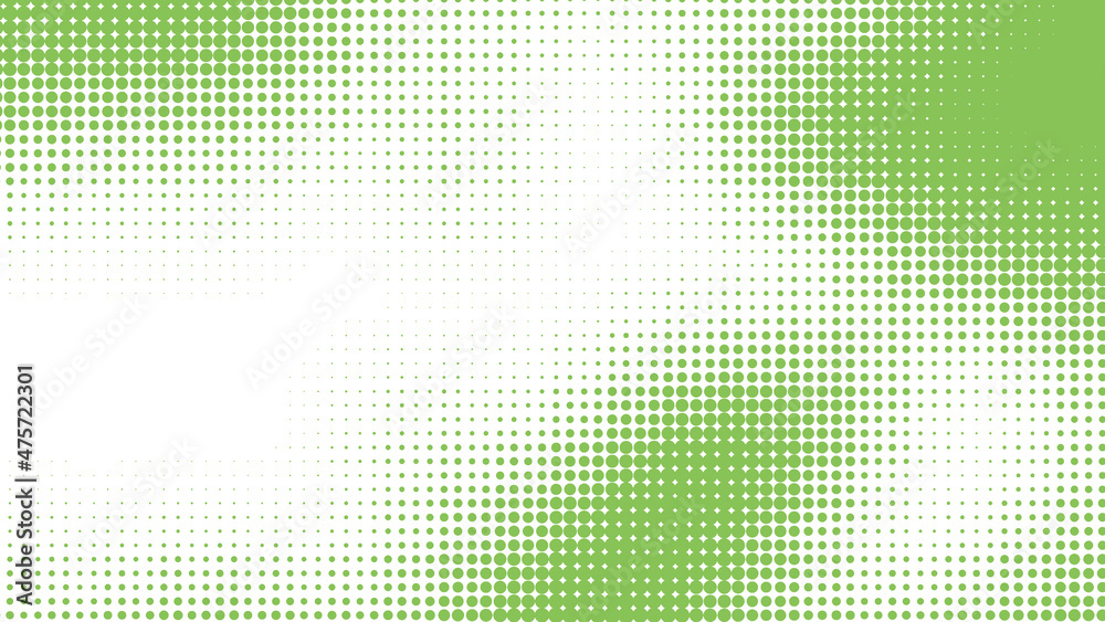 abstract gradiation of halftone pattern in green and white monochrome ...